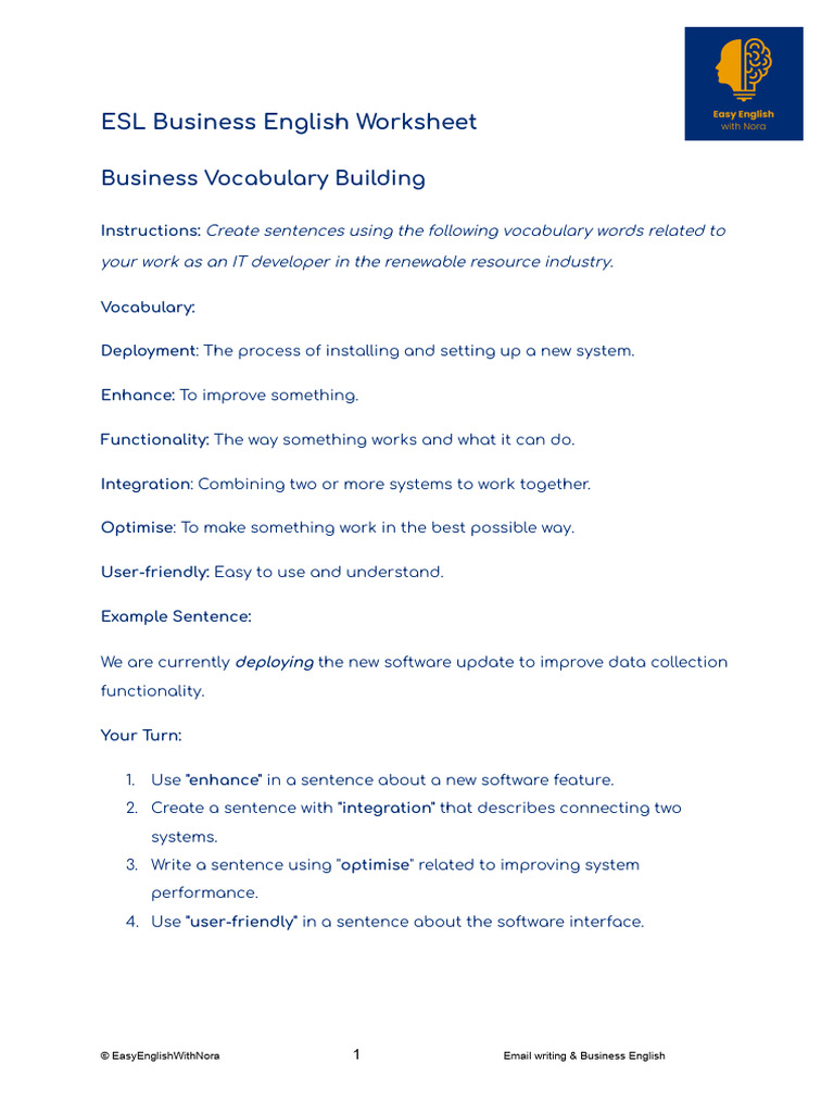 ESL Business English Worksheet | PDF
