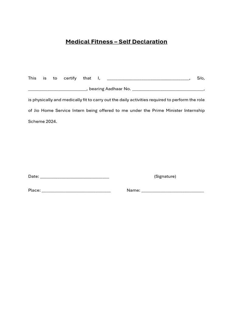 Medical Fitness Self Declaration (1) | PDF