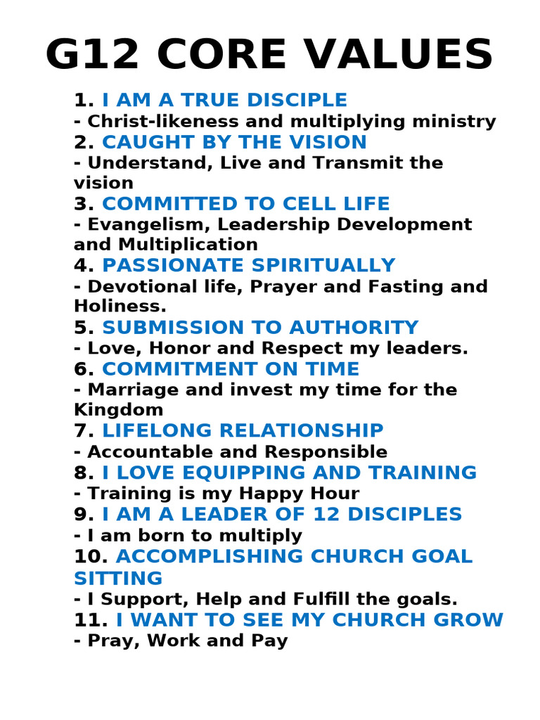 g12 Core Values | PDF