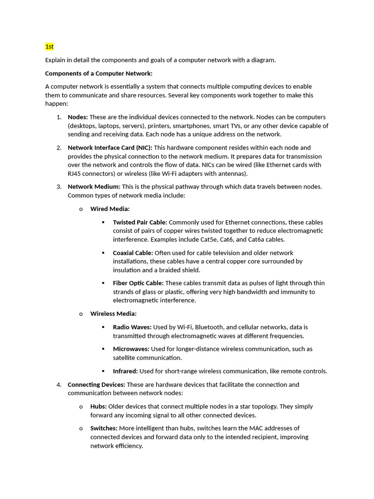 Components and Goals of Computer Networks | PDF | Computer Network ...