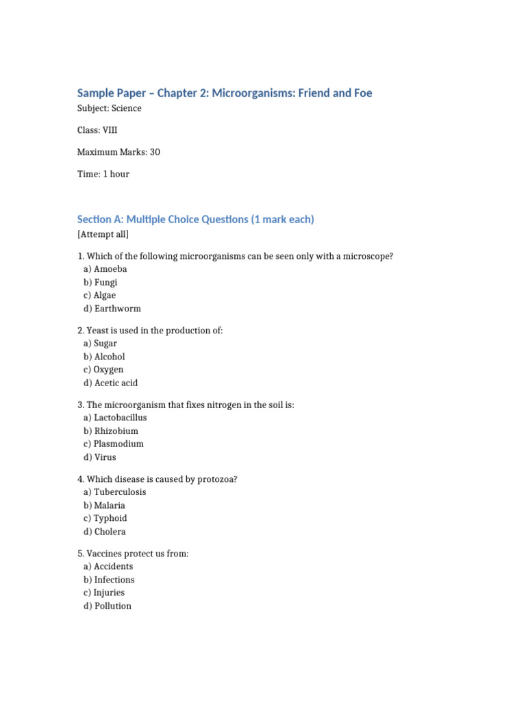 Microorganisms Sample Paper | PDF