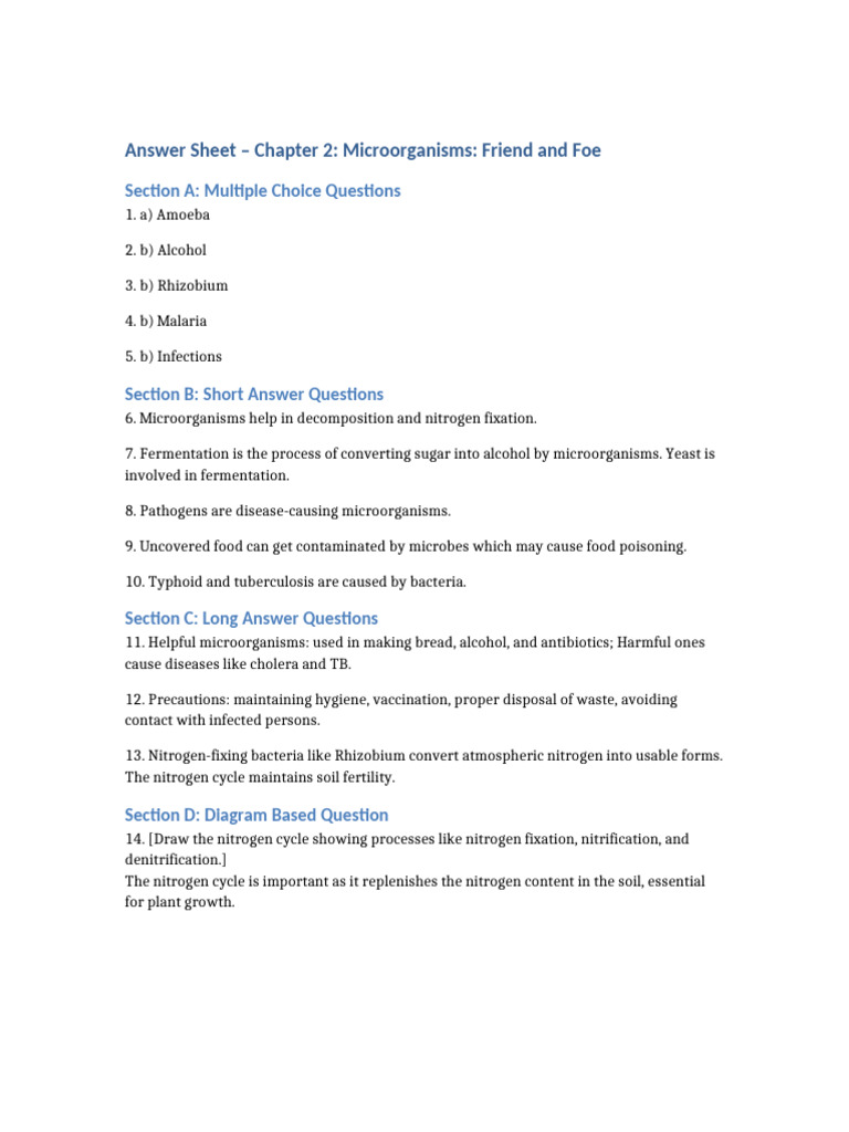 Microorganisms Answer Sheet | PDF