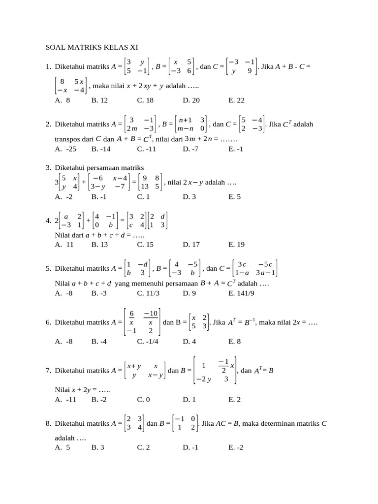 Lat. Soal Matriks Kelas Xi | PDF