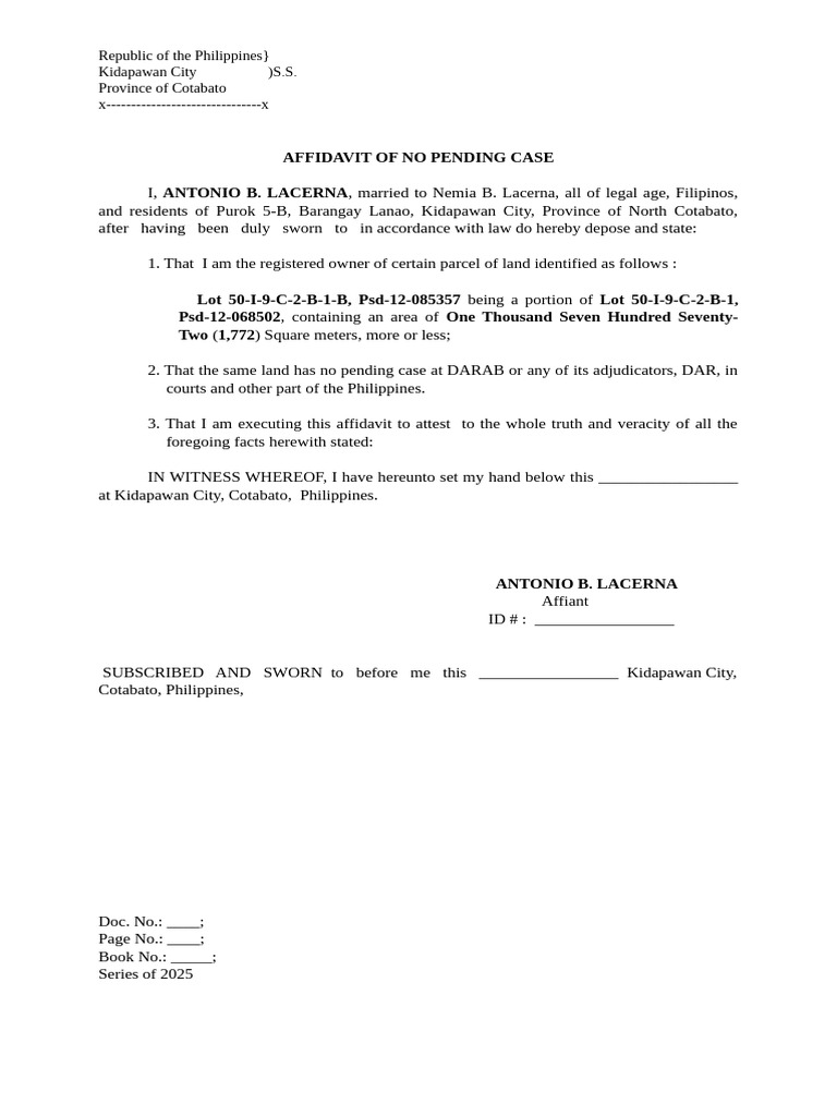 AFFIDAVIT OF NO PENDING CASE | PDF