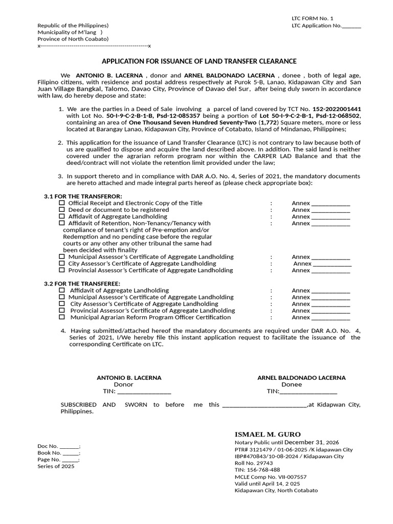 Land Transfer Clearance Application | PDF | Government | Justice