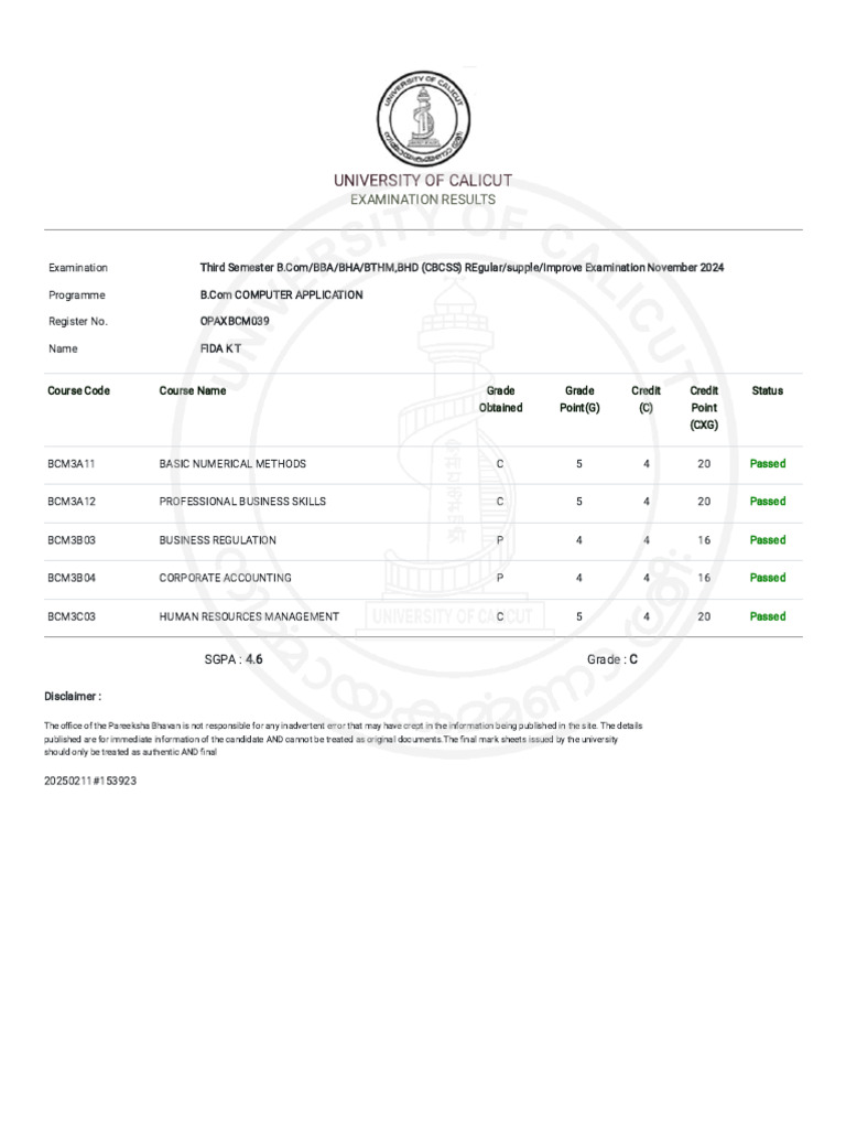 University of Calicut __ Online Results (1) | PDF | Business