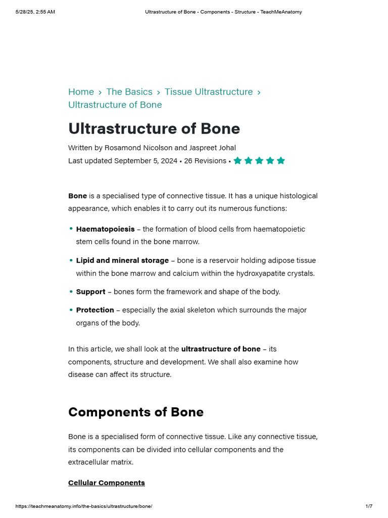 Ultrastructure of Bone - Components - Structure - TeachMeAnatomy | PDF ...