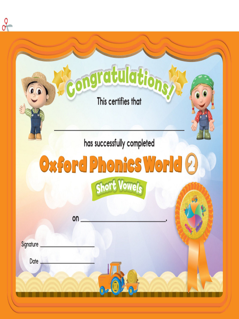 Tain Yan Certificate of Oxford Phonics 2 | PDF