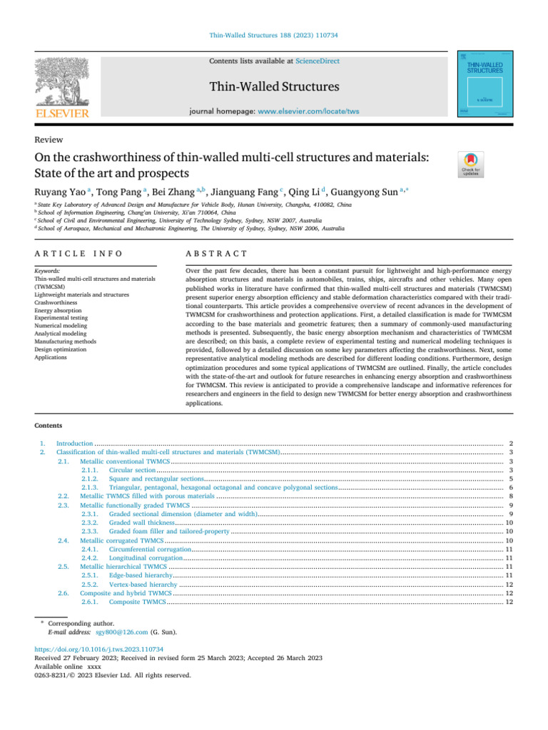 !!Review-On the crashworthiness of thin-walled multi-cell structures and materials-review | PDF ...