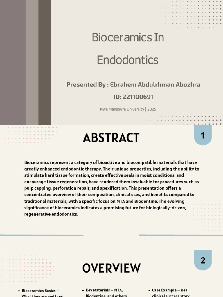 Bioceramics in Endodontics Overview | PDF | Bioceramic | Dentistry Branches