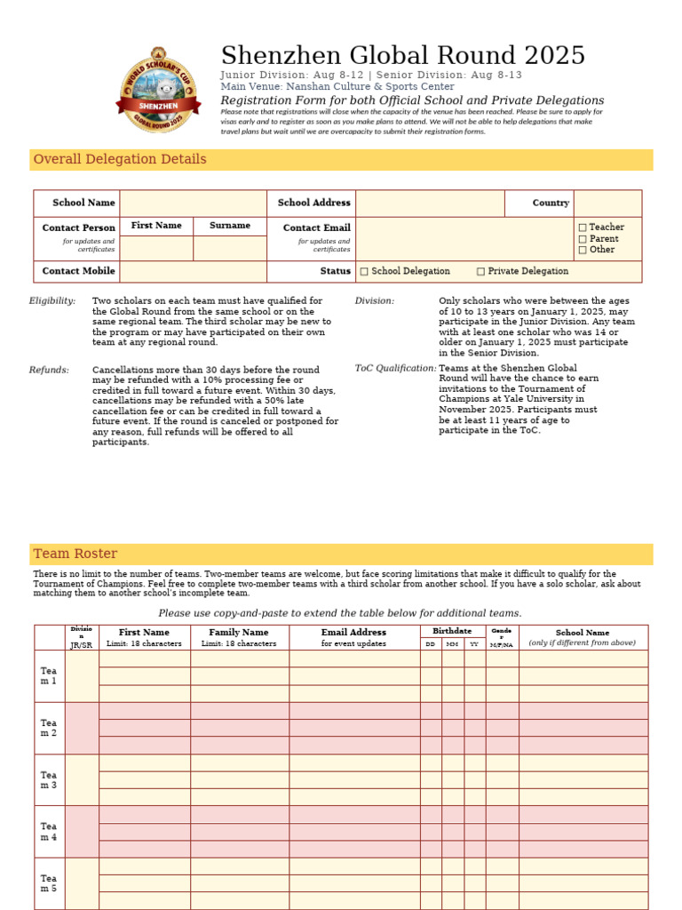 WSC Shenzhen Global Round 2025 Registration Form | PDF | Invoice