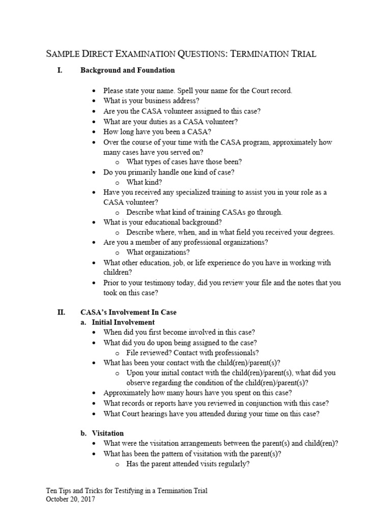 Sample Direct Examination Questions | PDF | Family | Childhood