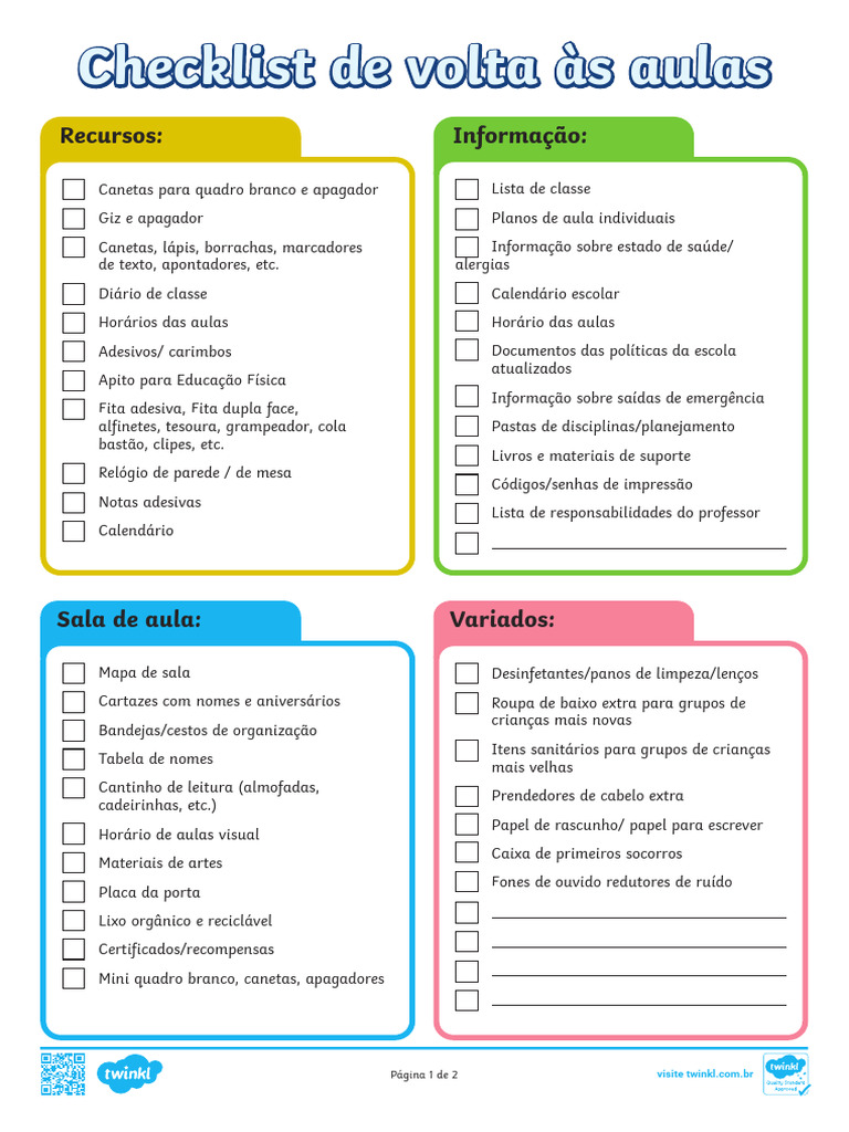 Br p 1702400177 Checklist de Volta as Aulas Professores Ver 1 | PDF
