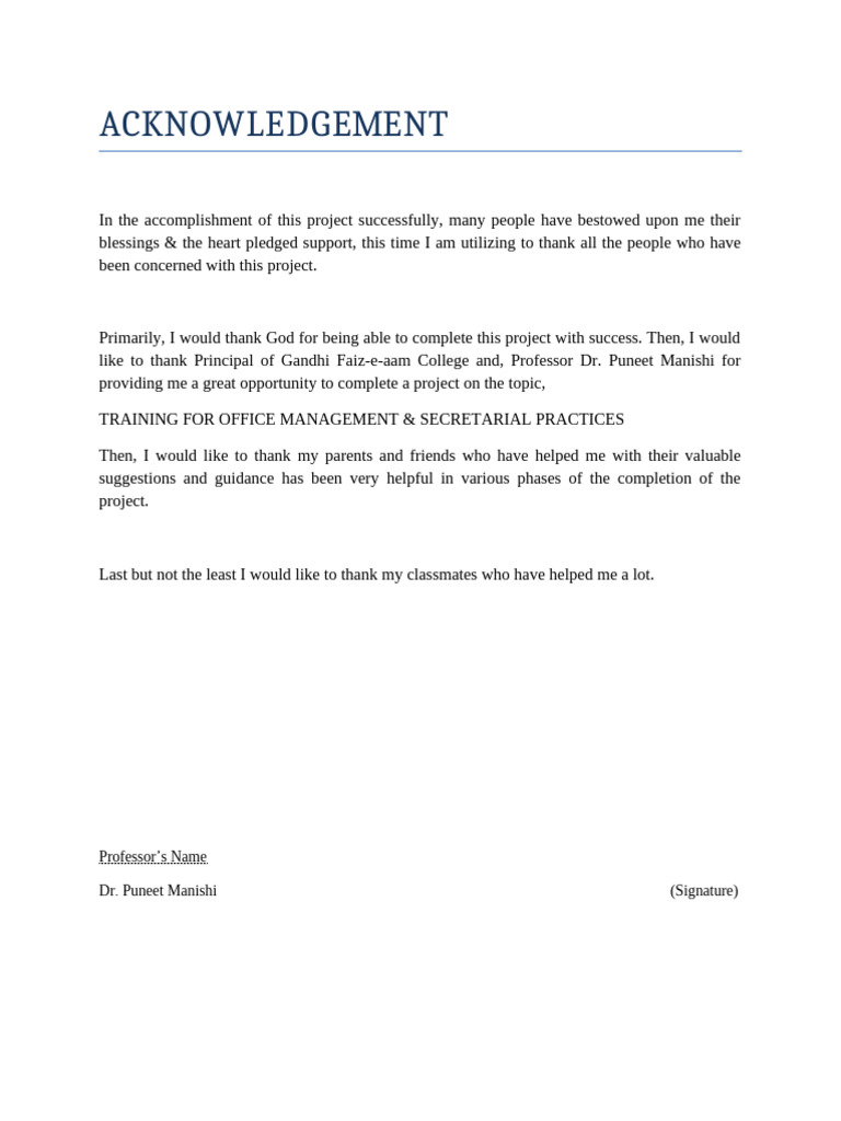 ACKNOWLEDGEMENT Office Management | PDF