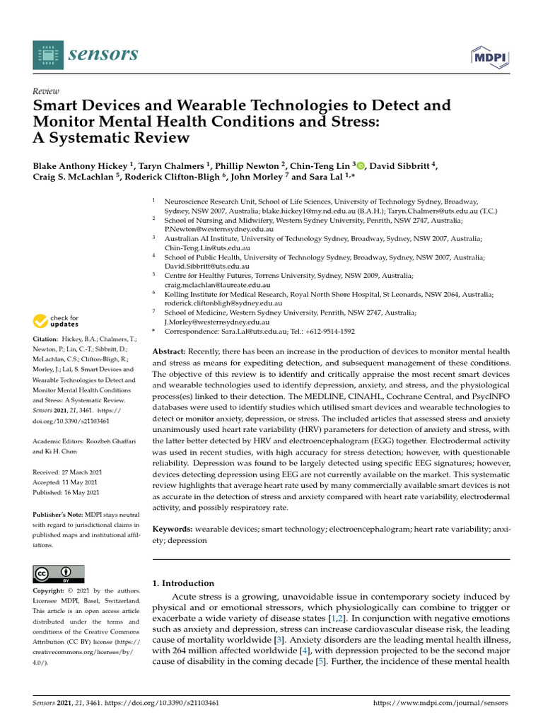 Smart Devices and Wearable Technologies To Detect | PDF | Wearable Technology | Stress (Biology)