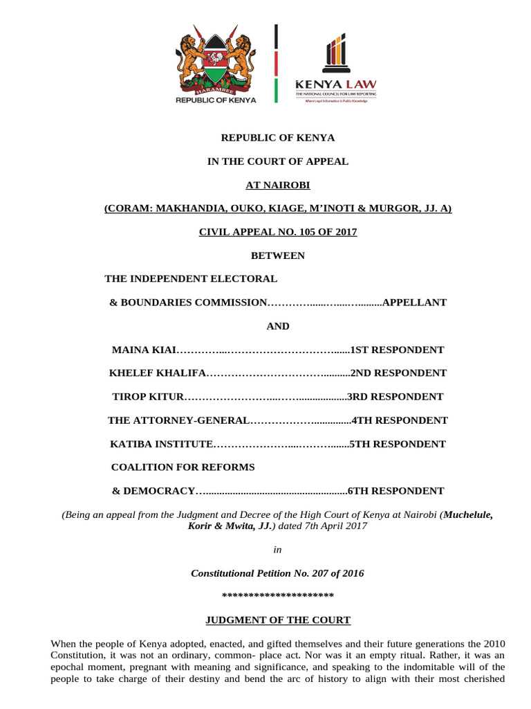 Independent Electoral Boundaries Commission V Maina Kiai 5 Others 2017KECA477 (KLR) | PDF ...