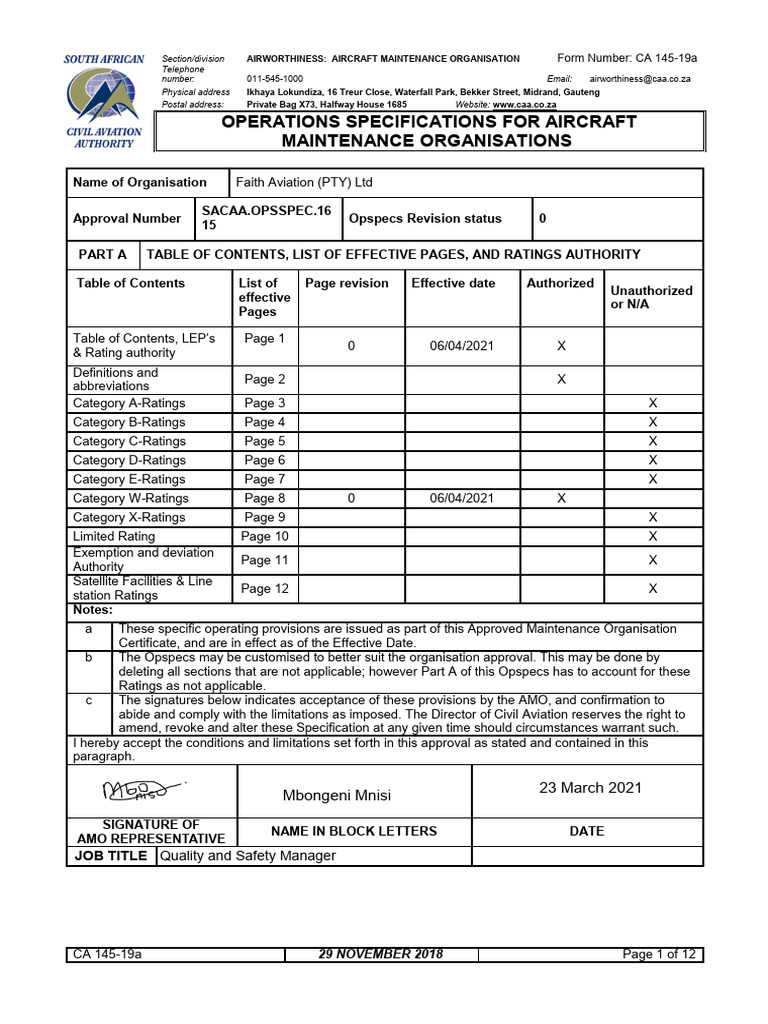 Aircraft Maintenance Ops Specifications | PDF | Aviation | Aircraft