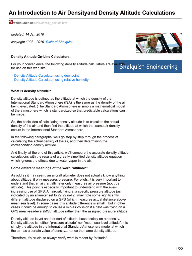 An Introduction To Air Density and Density Altitude Calculations | PDF ...
