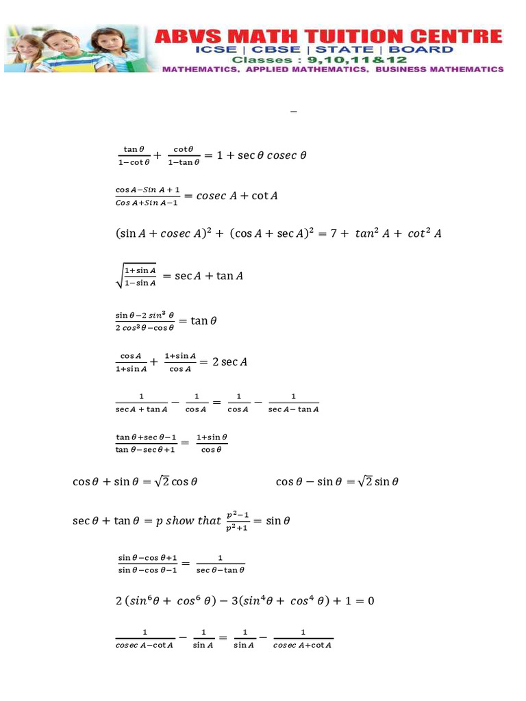 Class 10 Trigonometry Worksheet Pdf Mathematical Relations