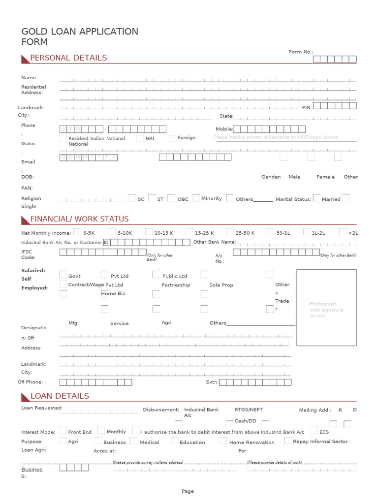 GOLD LOAN FORM-Indusind Bank | PDF | Loans | Insurance