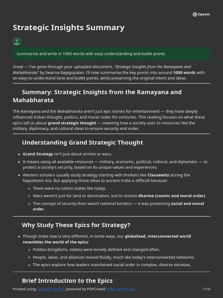 Strategic Insights Summary | PDF | Rama | Sita