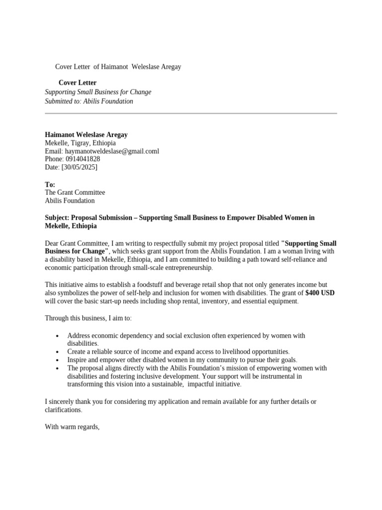 Cover Letter of Haimanot | PDF