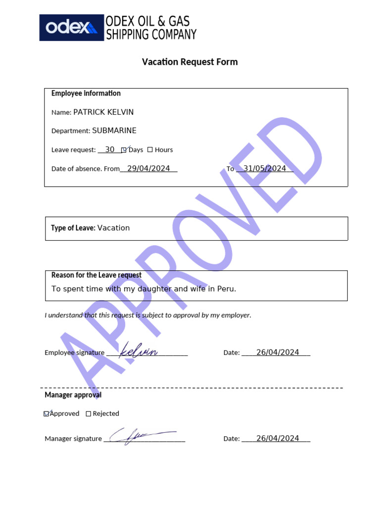 Vacation Request Form | PDF