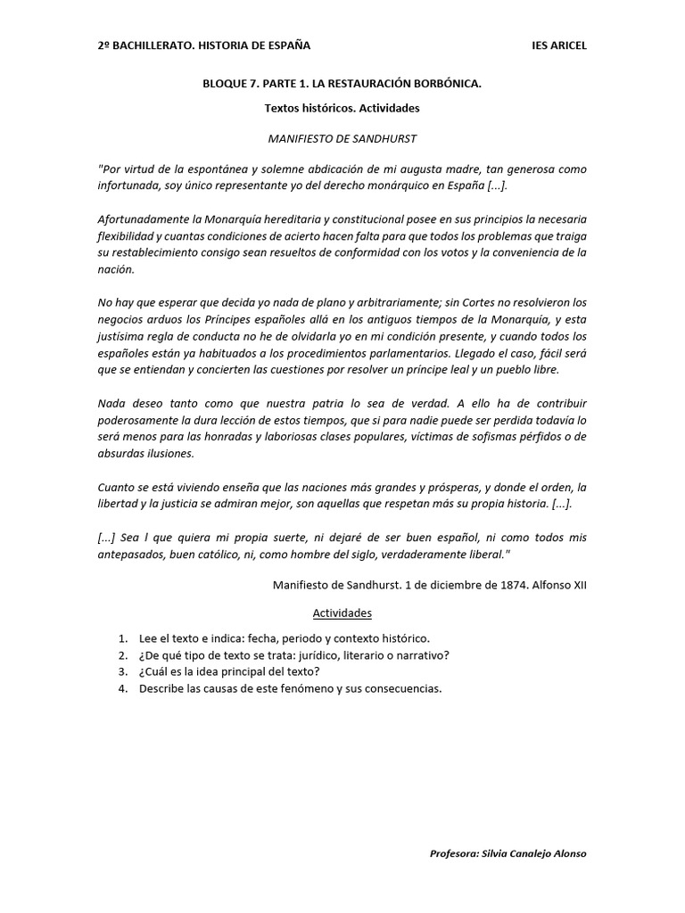 Textos Históricos Bloque 7 - Actividades | PDF | España