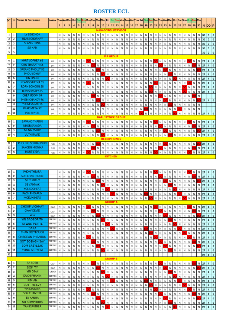 Roster For April.25 ECL | PDF