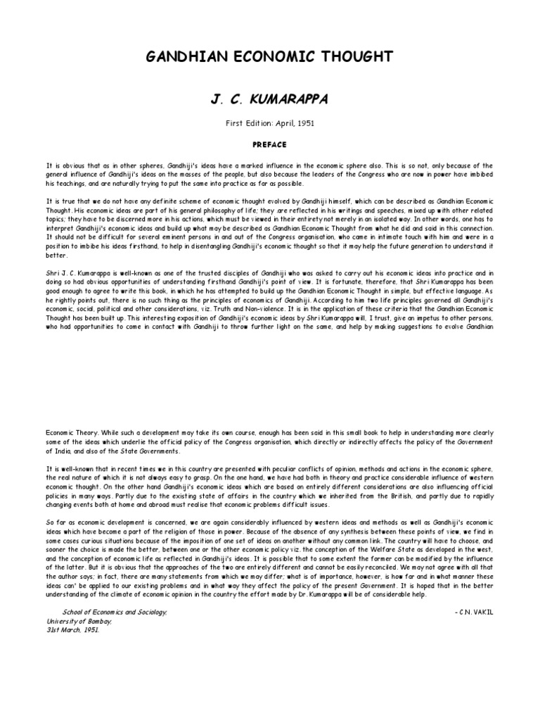 Gandhian Economic Thought by J.C.Kumarappa | PDF | Mahatma Gandhi | Bees