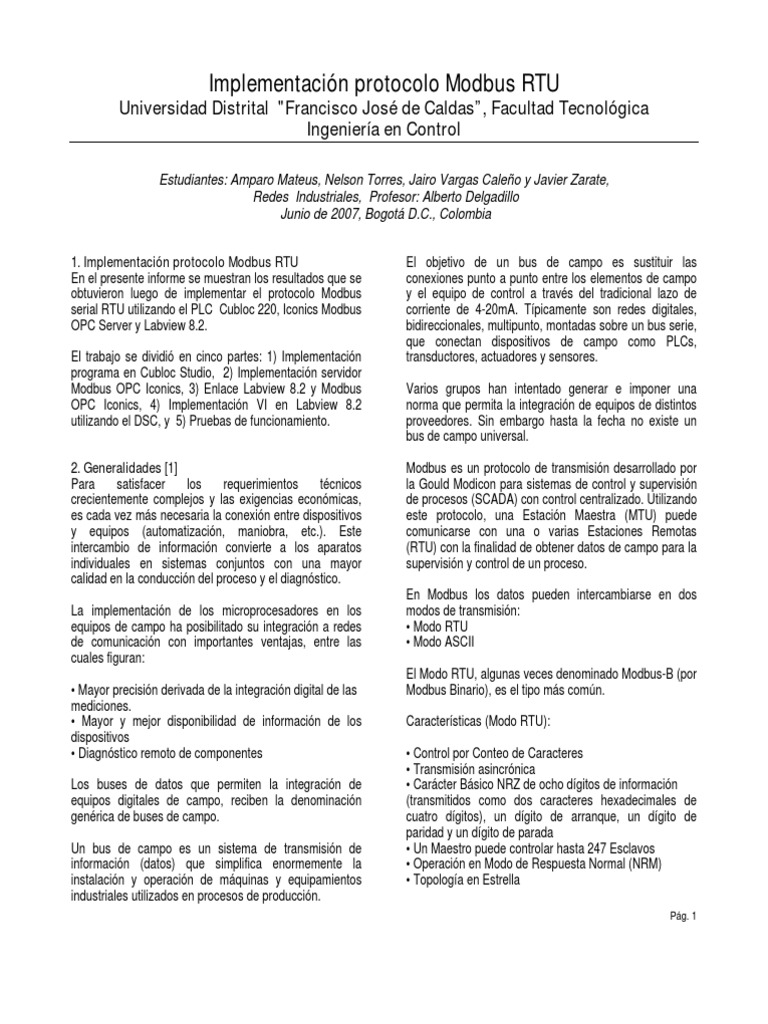 Implementacion Protocolo Modbus RTU | PDF | Arquitectura de ...