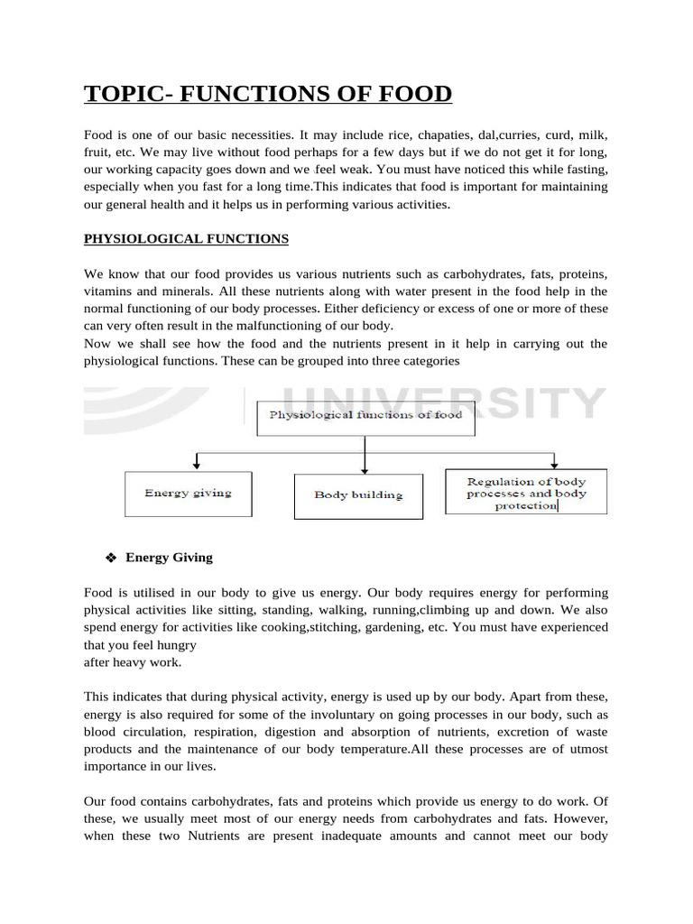 Functions of Food Section A | PDF | Food Energy | Nutrients