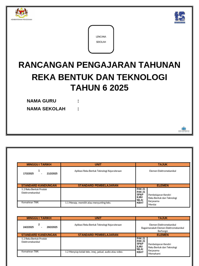 1. RPT RBT SK TAHUN 6 2025 | PDF