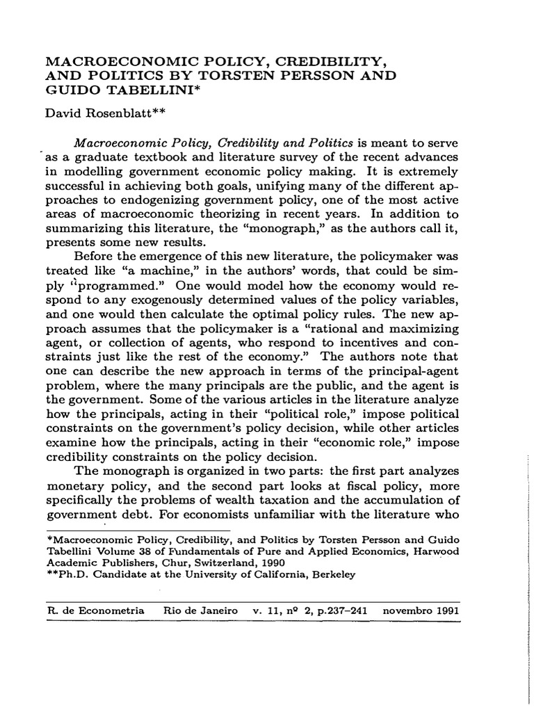 Macroeconomic Policy Credibility and Pol | PDF | Macroeconomic Policy ...