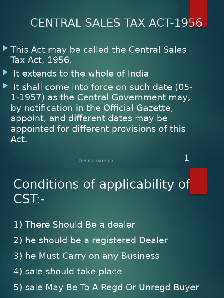 CST Act 1956 Taxation Law | PDF | Sales Taxes In The United States | Taxes