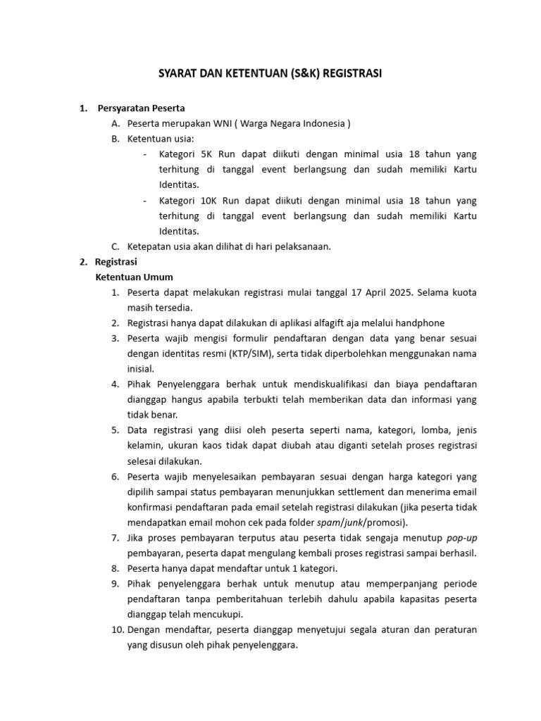 SNK Pendaftaran Alfamart Run 2025 | PDF