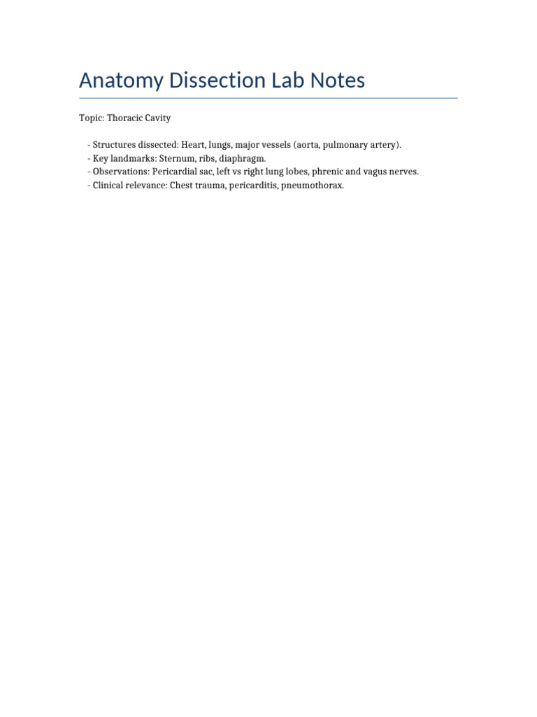 Anatomy Dissection Lab Notes | PDF