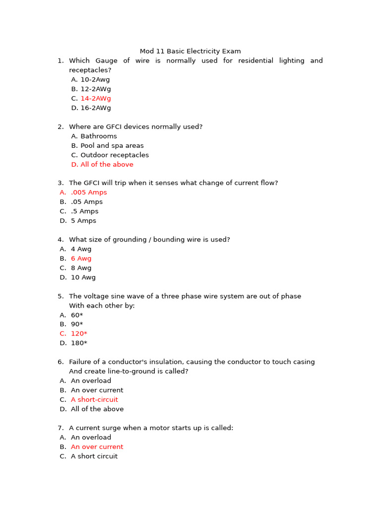Mod 11 Basic Electricity Exam | PDF | Thermocouple | Electrical Equipment