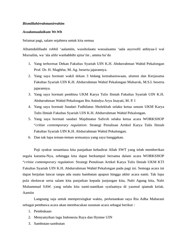 Teks MC Workshop UKM KTI | PDF
