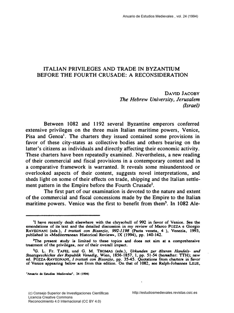 Italian Privileges and Trade in Byzantium Before T | PDF | Republic Of ...