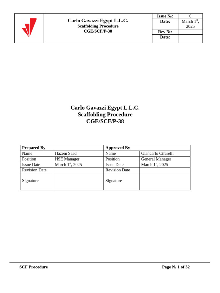 P38 - Scaffolding Procedure-Draft (18.05.2025) | PDF | Stairs | Scaffolding