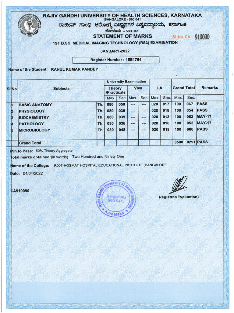 Hosmat College Documents RAHUL KUMAR PANDEY PDF | PDF
