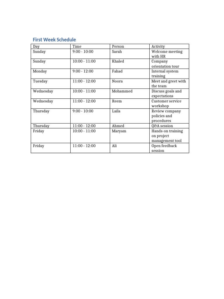 First Week Schedule | PDF