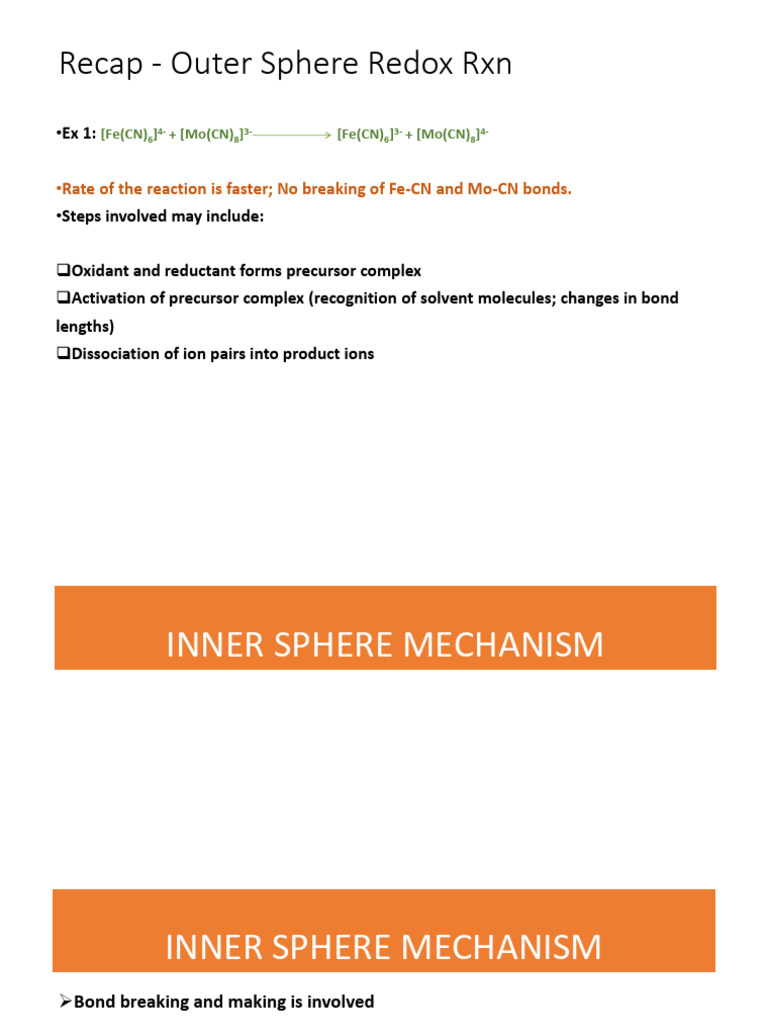 Inner vs Outer Sphere Redox Mechanisms | PDF | Coordination Complex | Redox