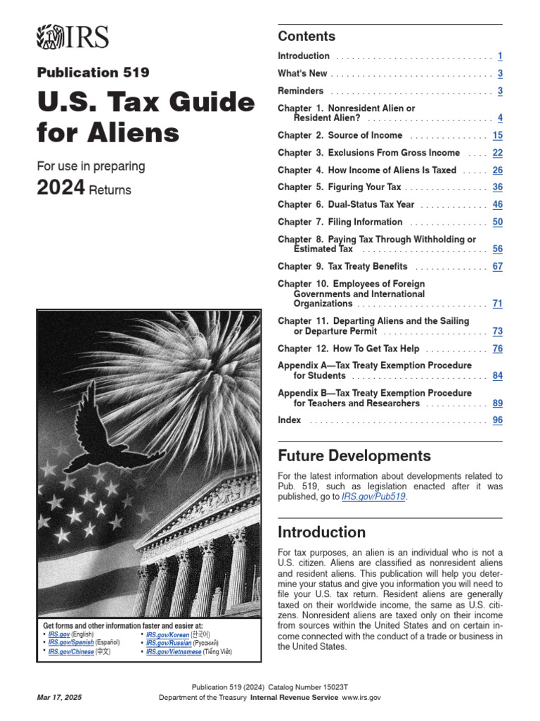 U.S. Tax Guide For Aliens: Publication 519 | PDF | Taxes | Government ...