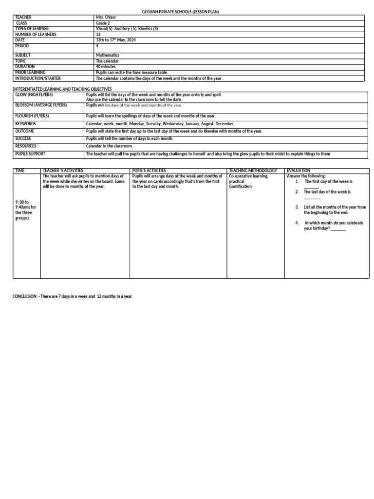 WK 3 Lesson Plan On Mathematics For 3rd Term | PDF | Lesson Plan | Teachers