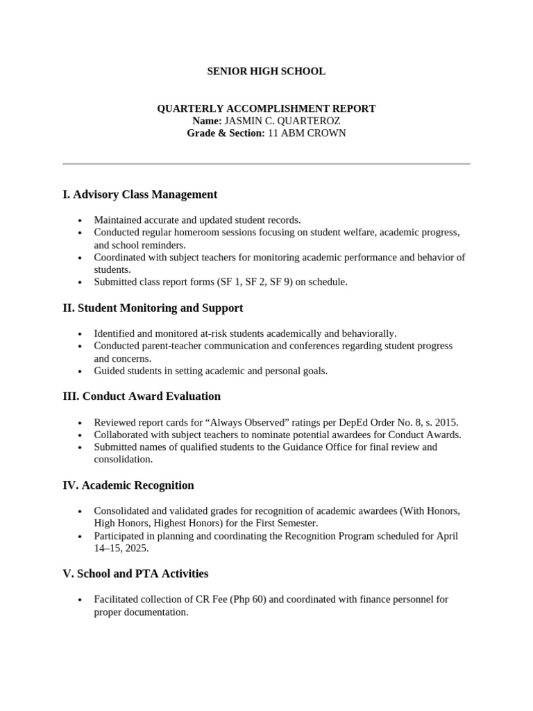 Accomplishment Report of Adviser | PDF