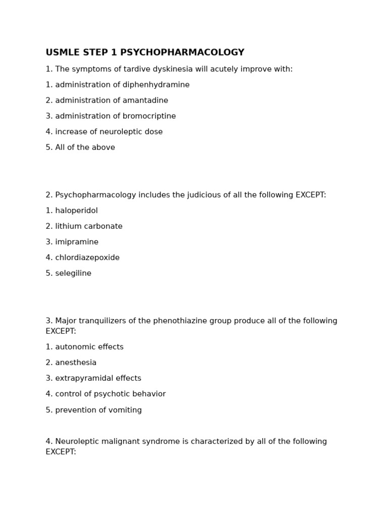 Psychopharmacology Usmle (Data 5.0) | PDF | Antipsychotic | Dopamine