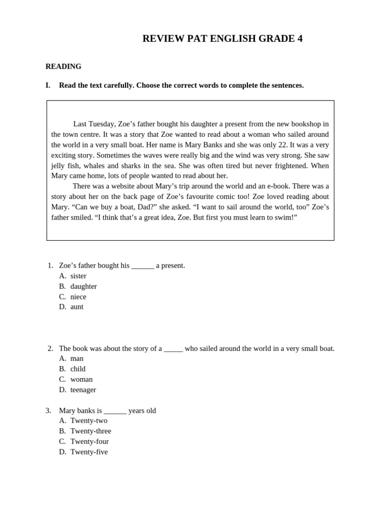 Grade 4 Second Semester Final Test Grade IV | PDF | Teachers