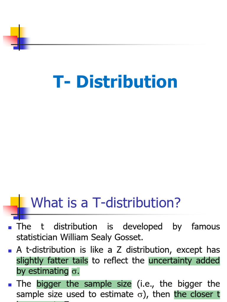 4 T Distribution (Statistics IEM 2-2) | PDF | Student's T Test ...